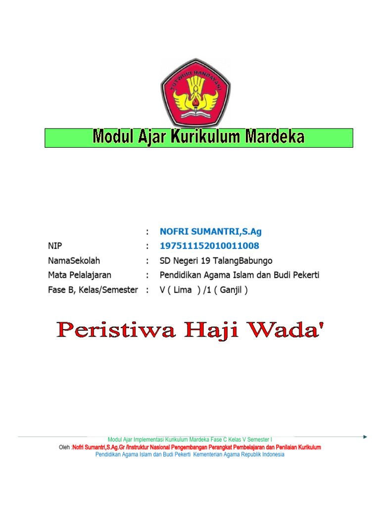 MODUL AJAR KELAS 5 BAB 5 PERISTIWA HAJI WADA'Docx | PDF