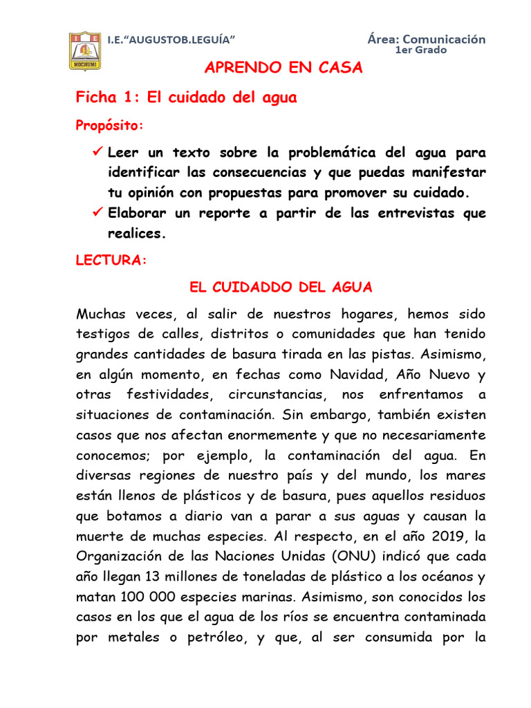 Tema 1 El Cuidado Del Agua | PDF | Agua | Residuos