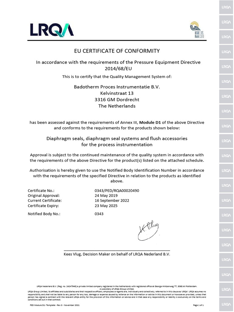 PED - EU Certificate of Conformity | PDF | Private Law | Business