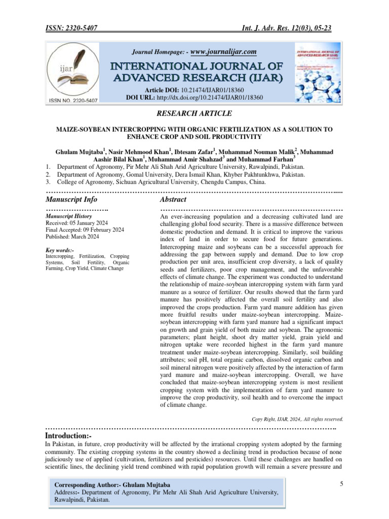 Maize-Soybean Intercropping With Organic Fertilization As A Solution To ...