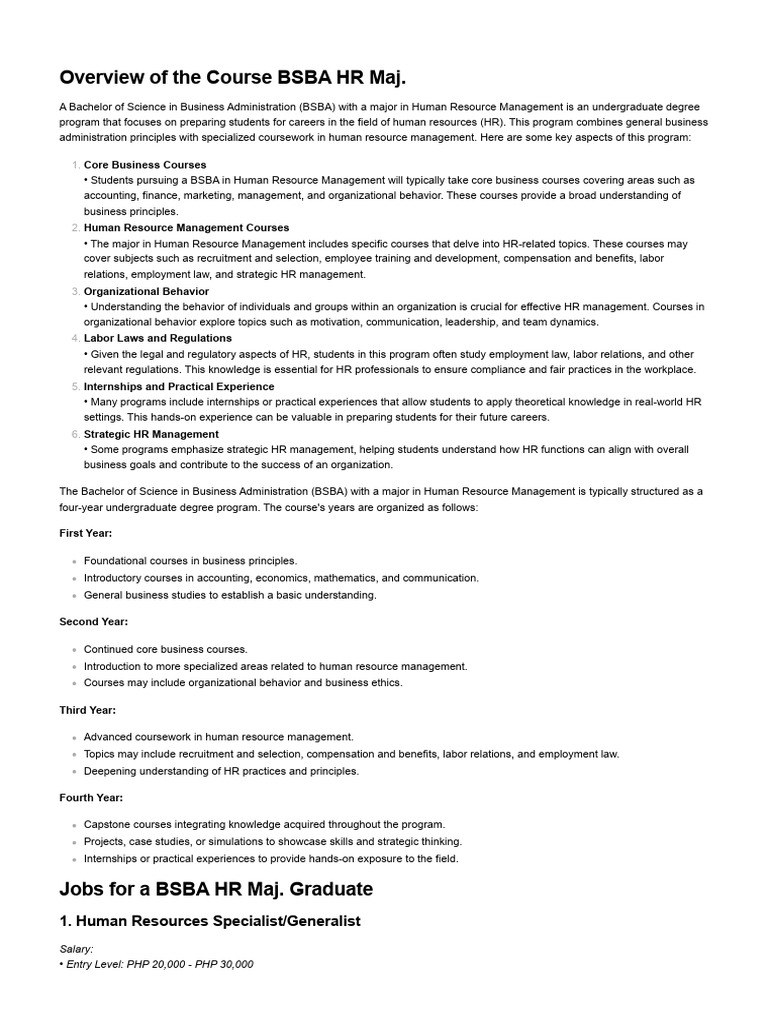 BSBA HR Management Overview | PDF | Human Resources | Human Resource ...