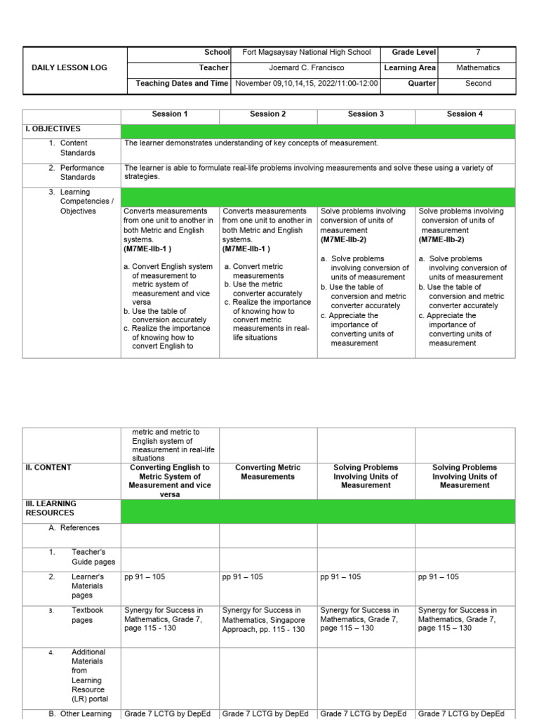 Grade 7 DLL 2nd Quarter WEEK 2 | PDF | Weight | Measurement
