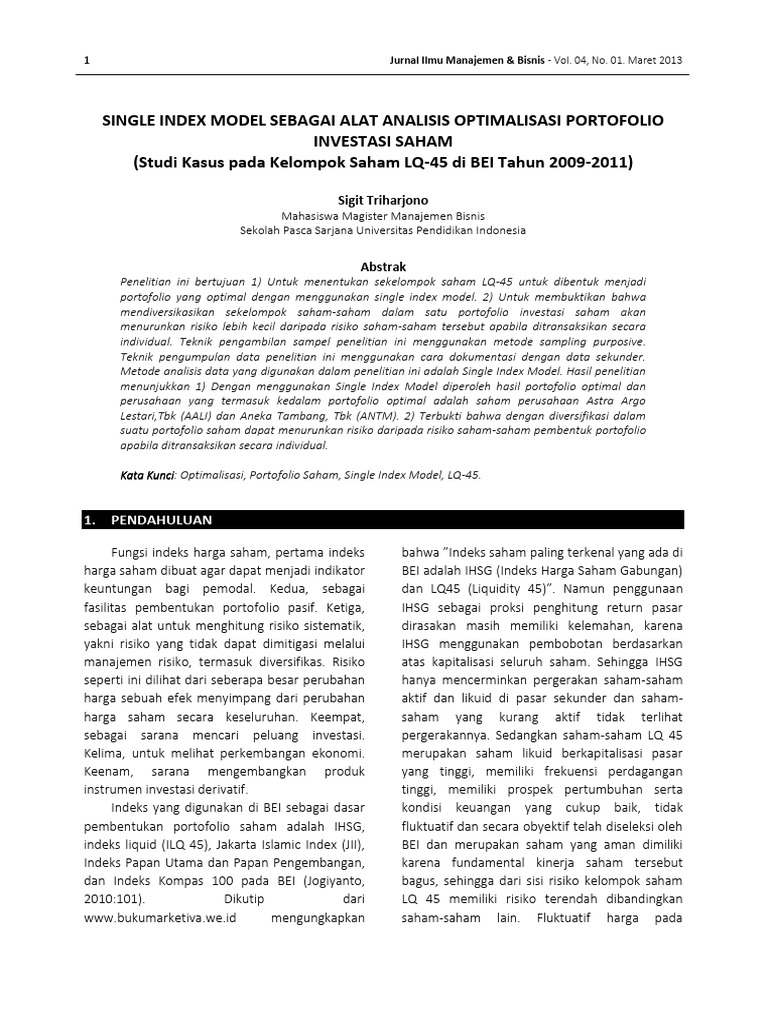 ID Single Index Model Sebagai Alat Analisis | PDF