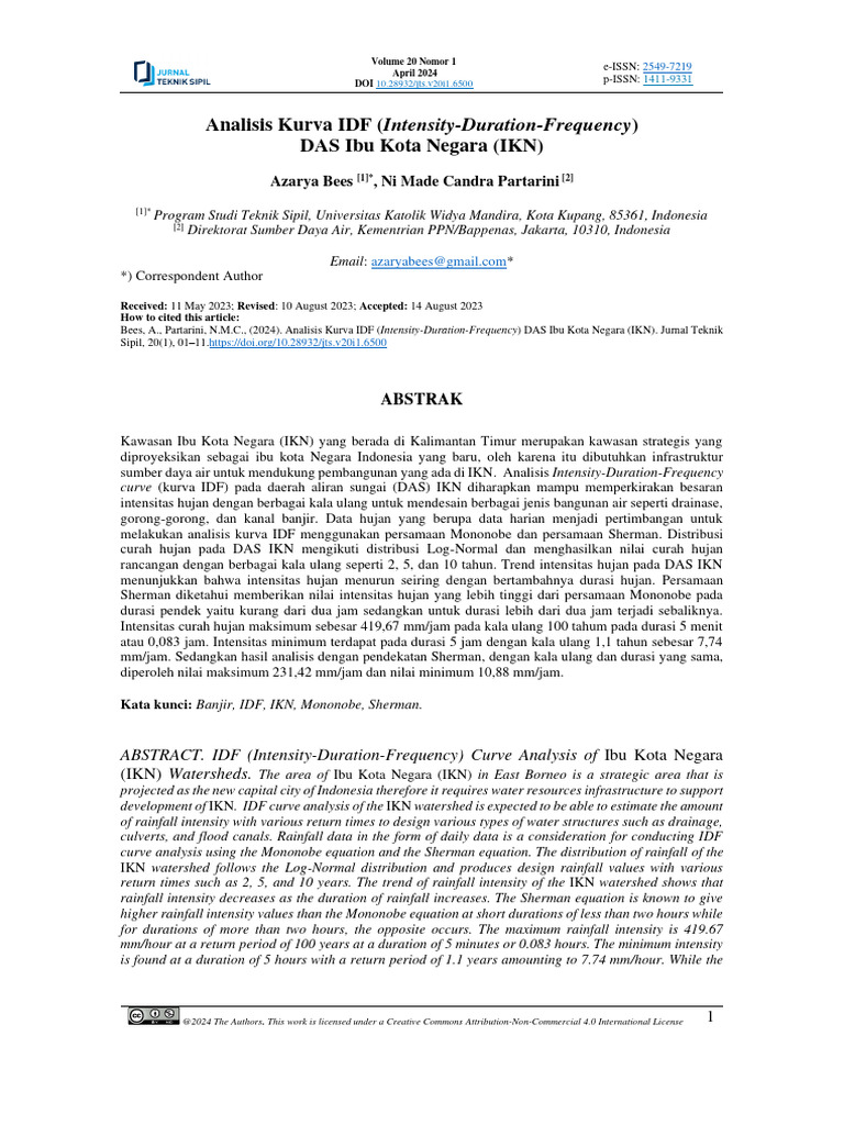 Analisis Kurva IDF (Intensity - Duration - Frequency - DAS Ibu Kota Negara (IKN) | PDF
