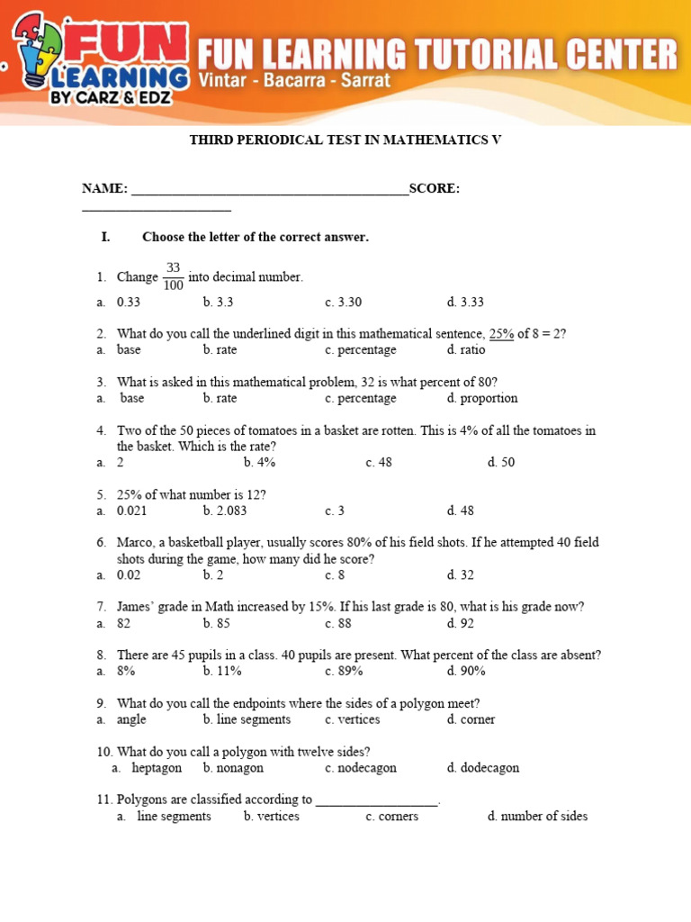 PT Mathematics-5 Q3 | PDF | Shape | Polygon