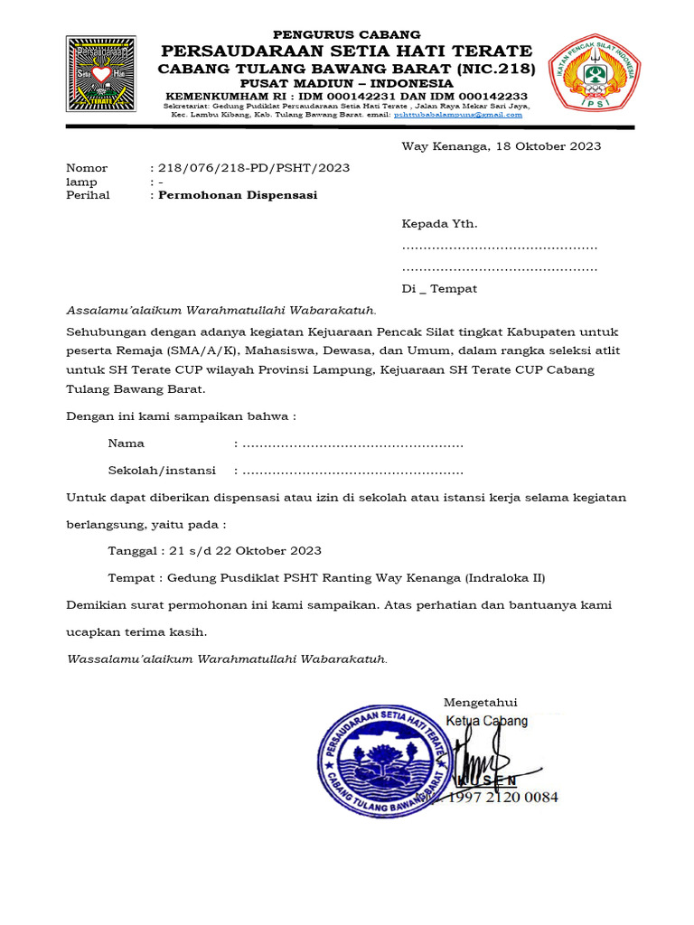 Dispensasi SH Cup | PDF