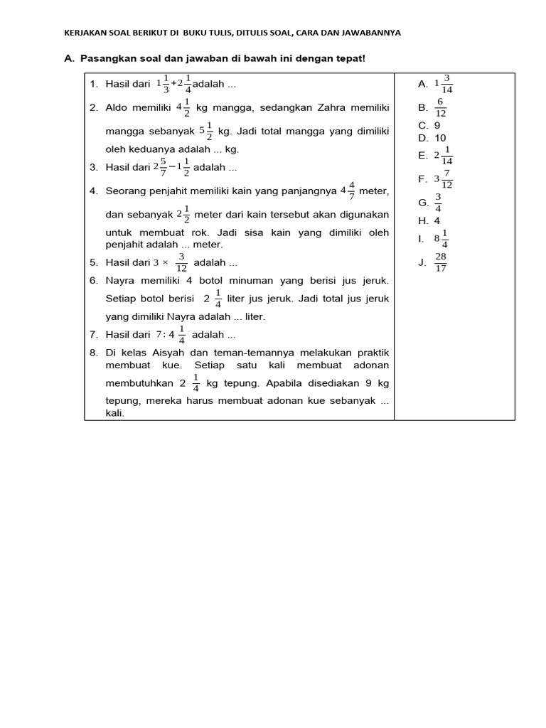 Latihan Soal Kelas 5 PTS MTK Jos | PDF