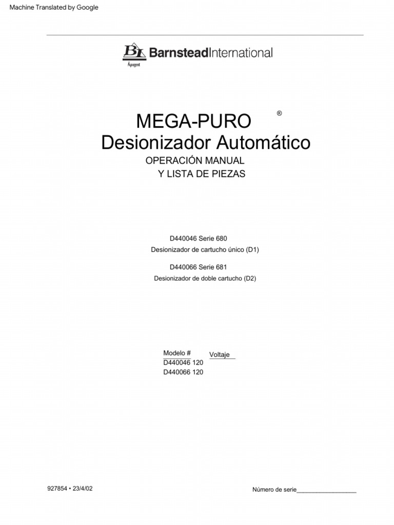 Barnstead Manual Esp | PDF | Agua | Ingenieria Eléctrica