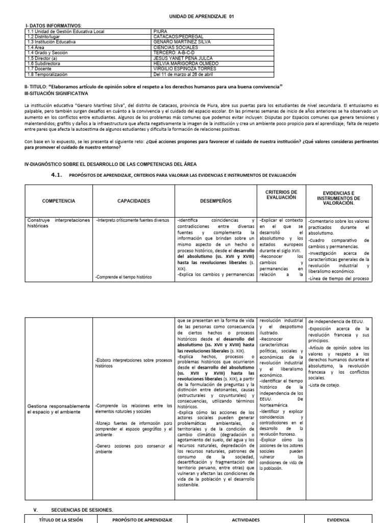 Unidad Aprendizaje 01 CS-3ro | PDF | Aprendizaje | Liberalismo