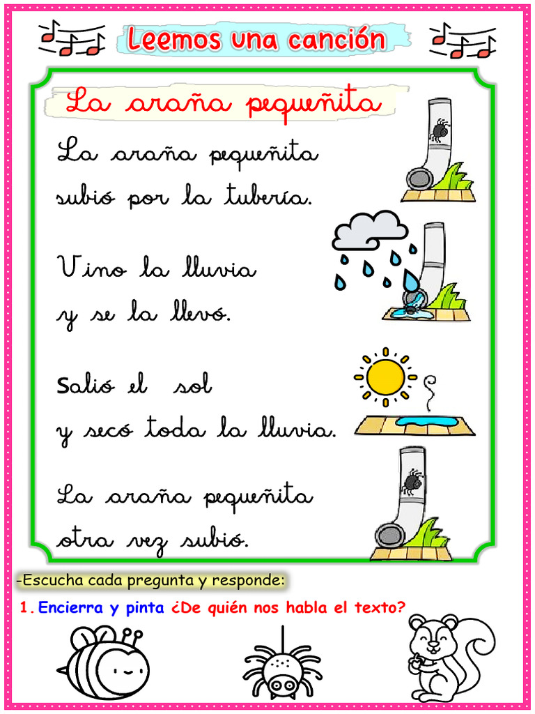 Ficha Lectura La Araña Pequeñita Vocal A 2024 | PDF