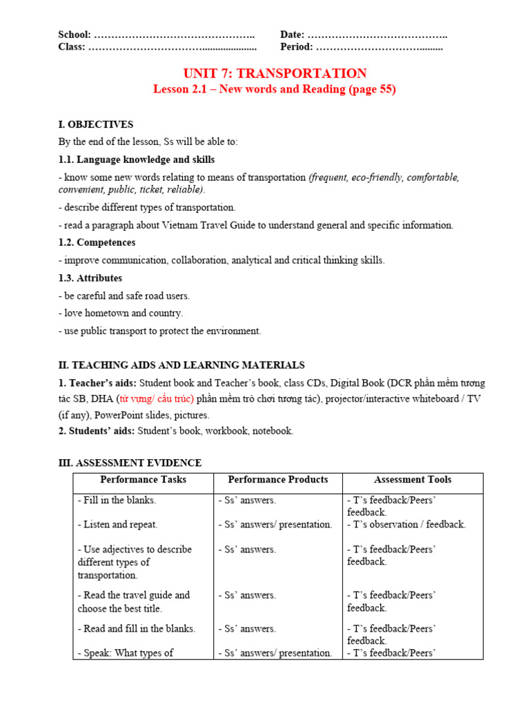UNIT 7 - LESSON 2 - PART 1 - New Words and Reading | PDF | Human ...