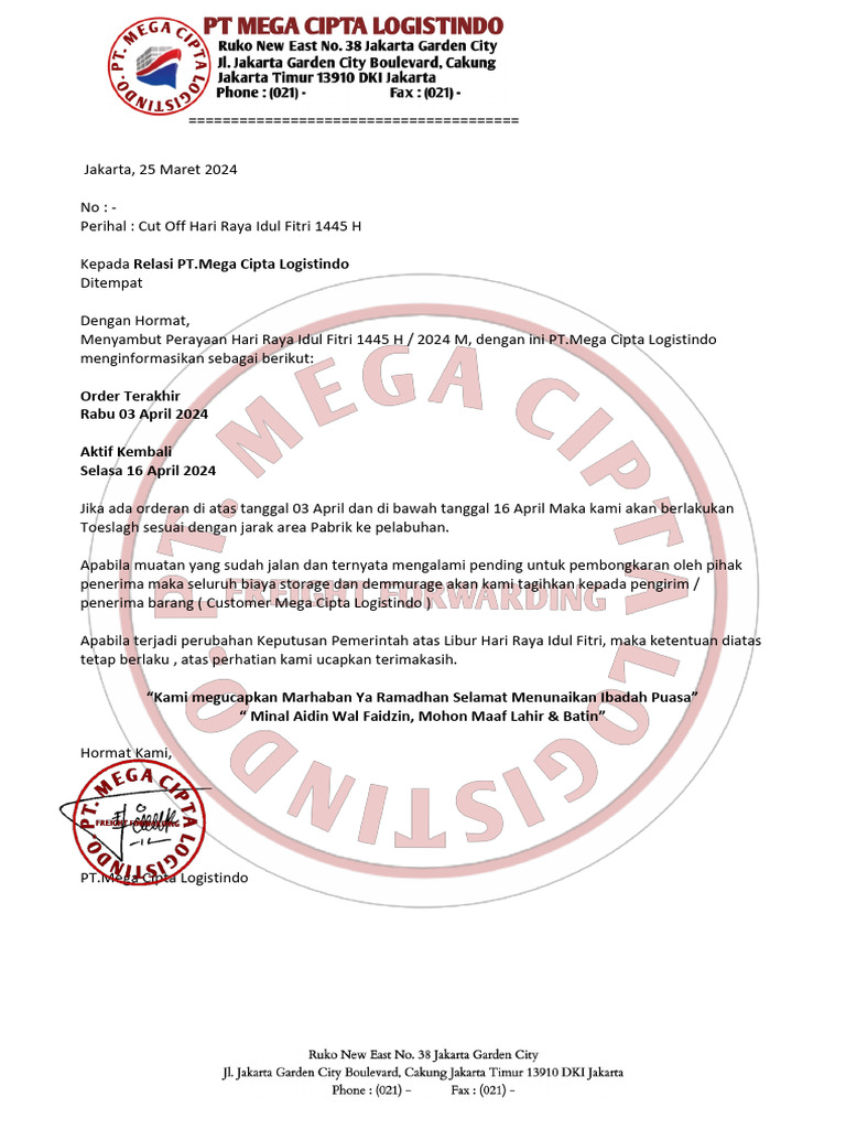 Surat Libur Lebaran 2024 External | PDF