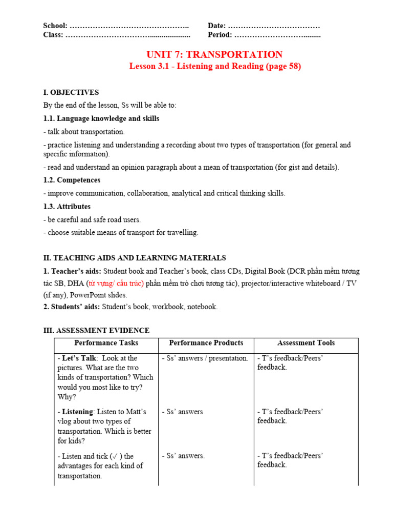 UNIT 7 - LESSON 3 - PART 1 - Listening and Reading | PDF | Learning | Human Communication