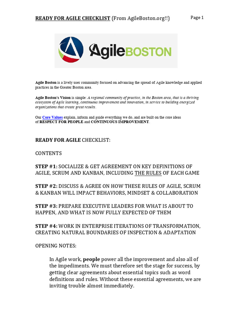 Agile Transformation Readiness Checklist | PDF | Agile Software ...