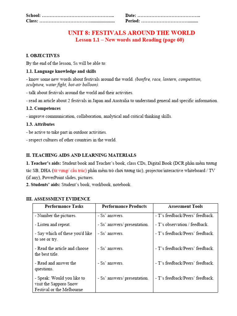 UNIT 8 - LESSON 1 - PART 1 - New Words and Reading | PDF | Human ...