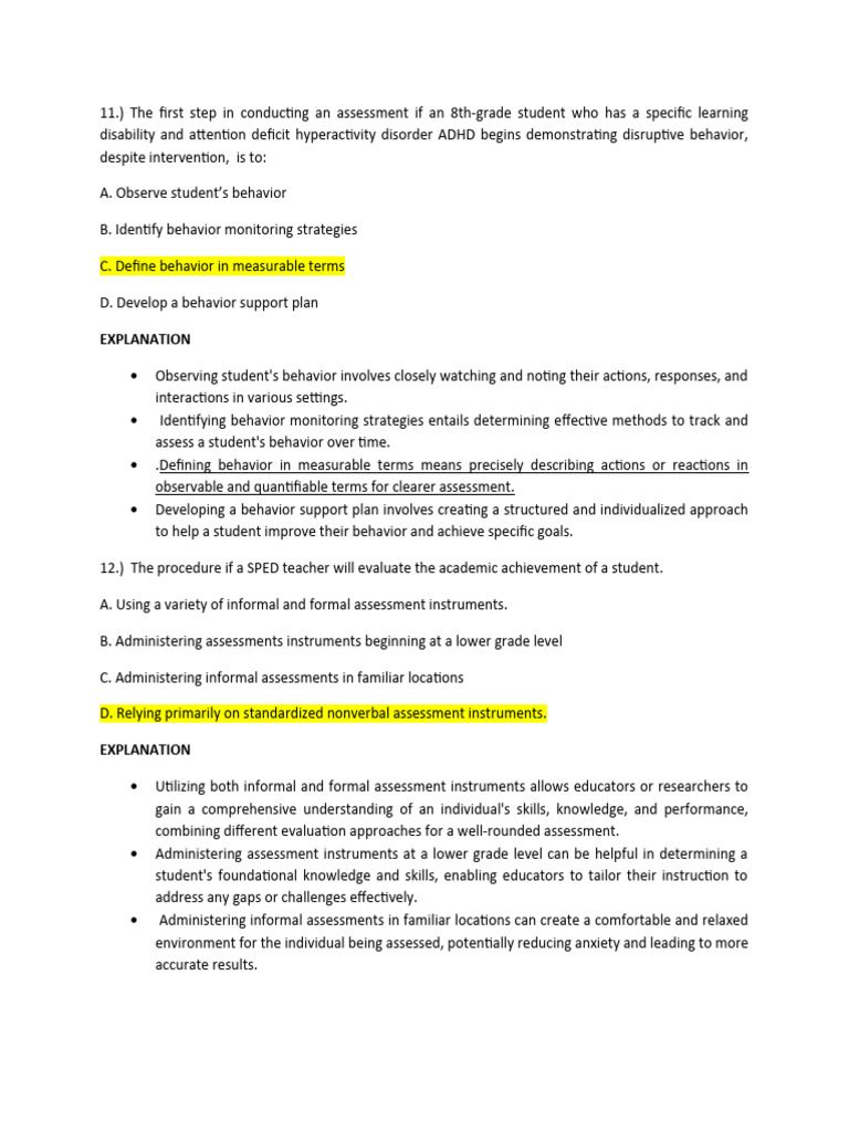 Question For Special Education | PDF | Educational Assessment | Special ...