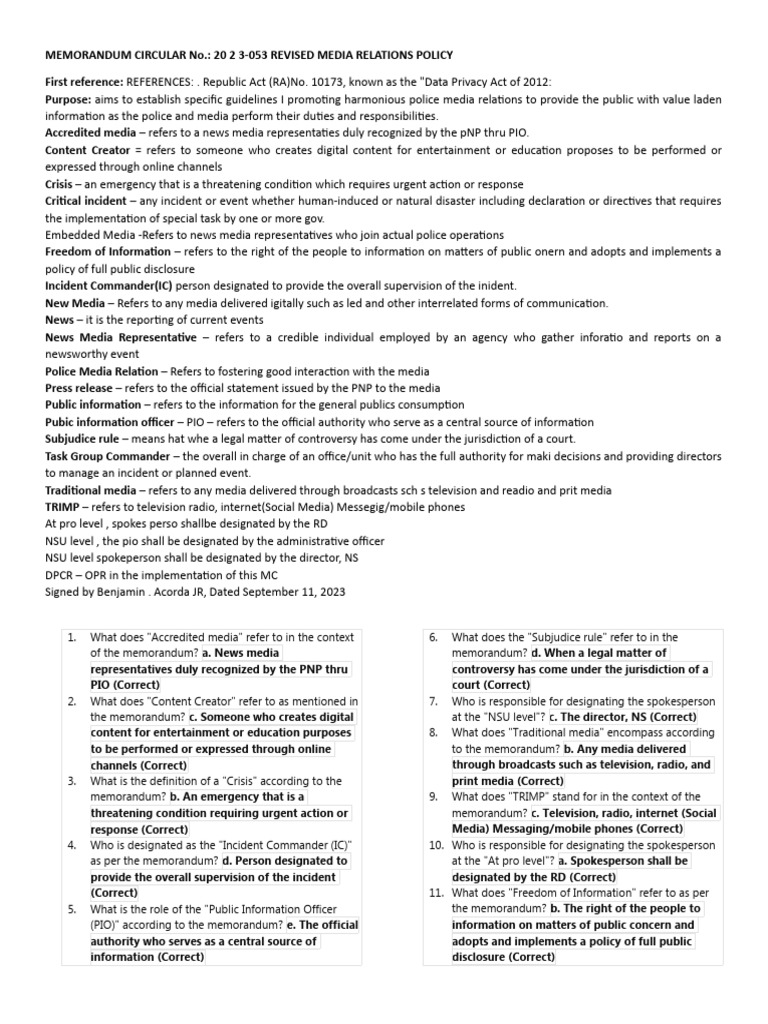 2023-053 Revised Media Relations Policy Reviewer | PDF | News | Information