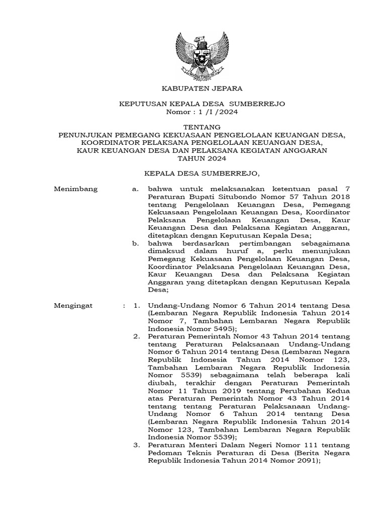 2024 - SK PKPKD Dan PPKD Sumberrejo | PDF