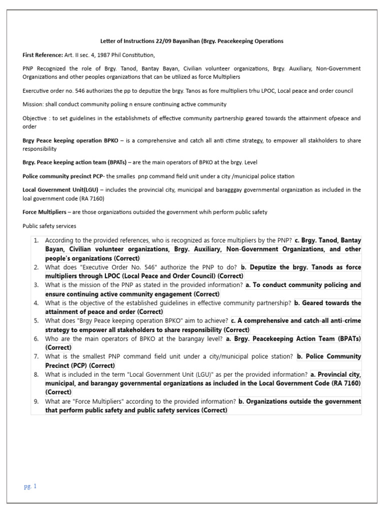 LOI 22-09 Bayanihan rEVIEWER | PDF | Peacekeeping | National Security