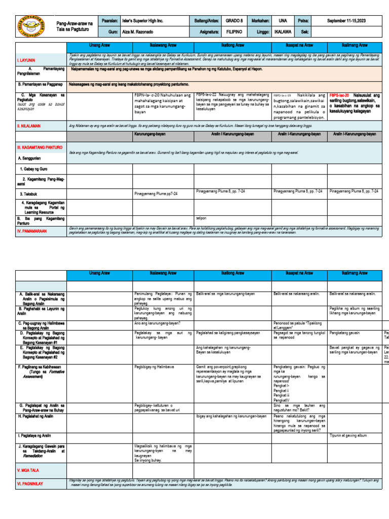 DLL Filipino 8 Linggo 2 | PDF