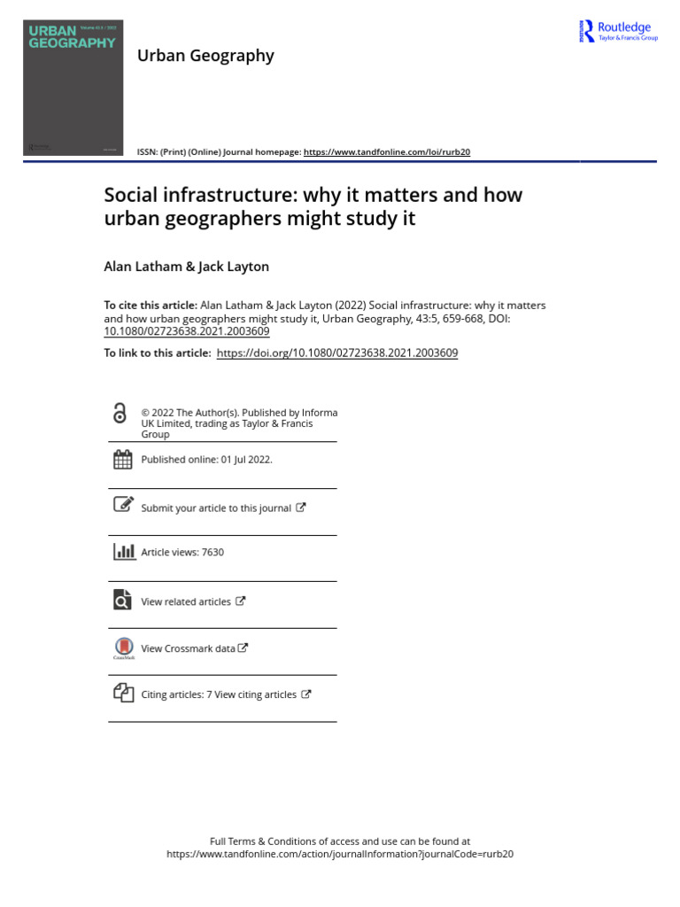 Social Infrastructure Why It Matters and How Urban Geographers Might ...