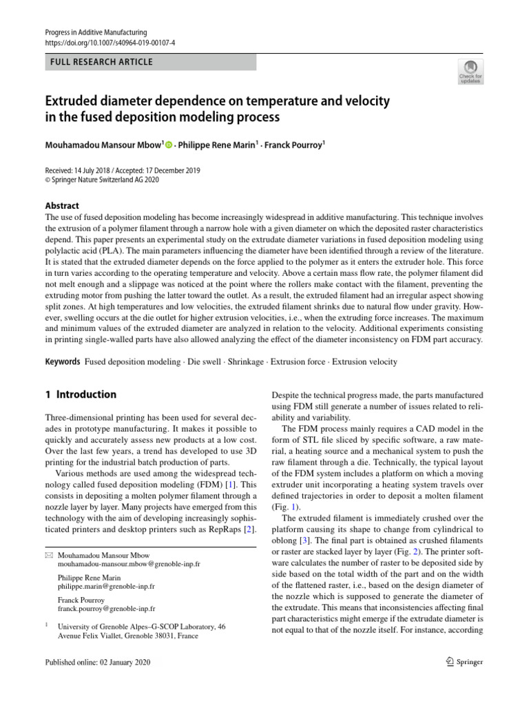 Extrudate Diameter in FDM Process | PDF | Extrusion | Viscosity