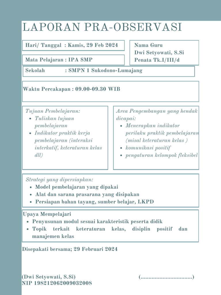 Contoh Pengisian Laporan Observasi | PDF