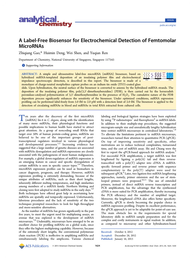 A Label-Free Biosensor For Electrochemical Detection of Femtomolar ...