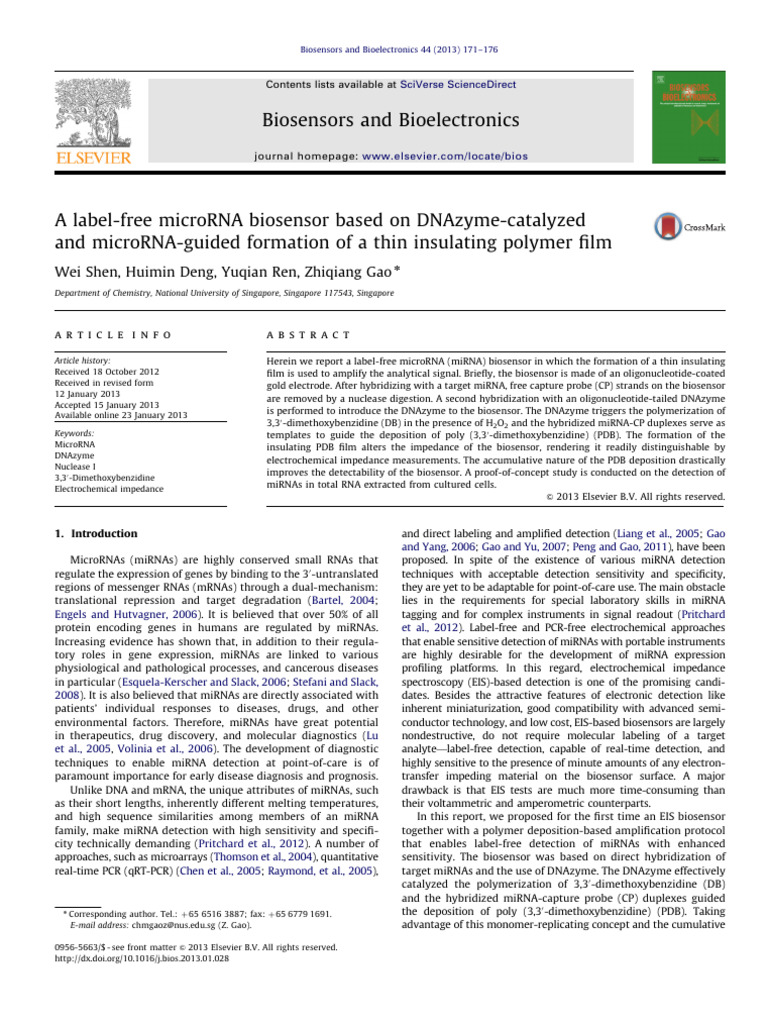 A Label-Free microRNA Biosensor Based On DNAzyme-catalyzed and microRNA ...