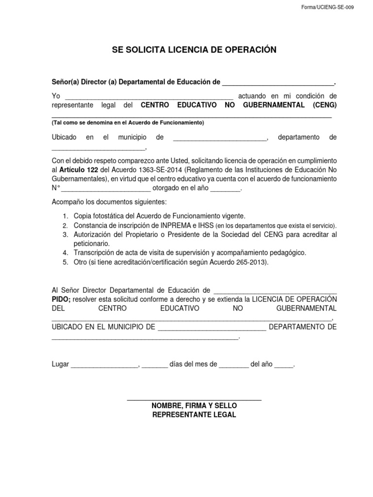 9formato de Solicitud de Licencia de Operación | PDF