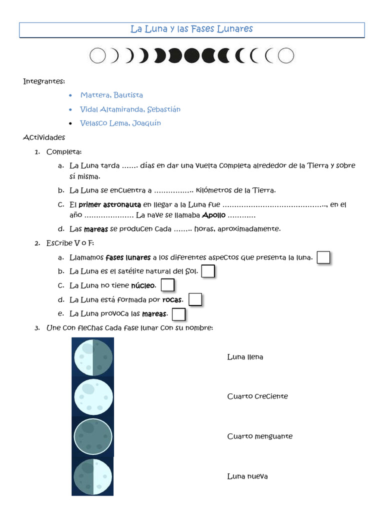 Actividades sobre las Fases de la Luna | PDF | Luna | Marea