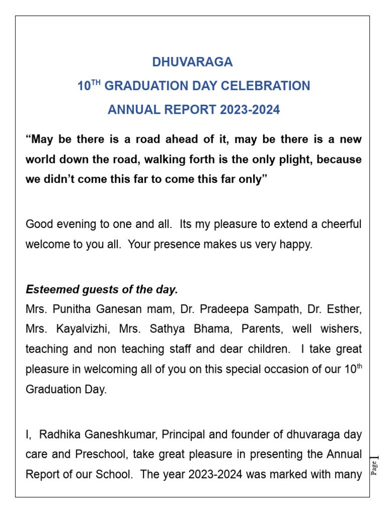 Annual Day Speech | PDF | Kindergarten | Preschool