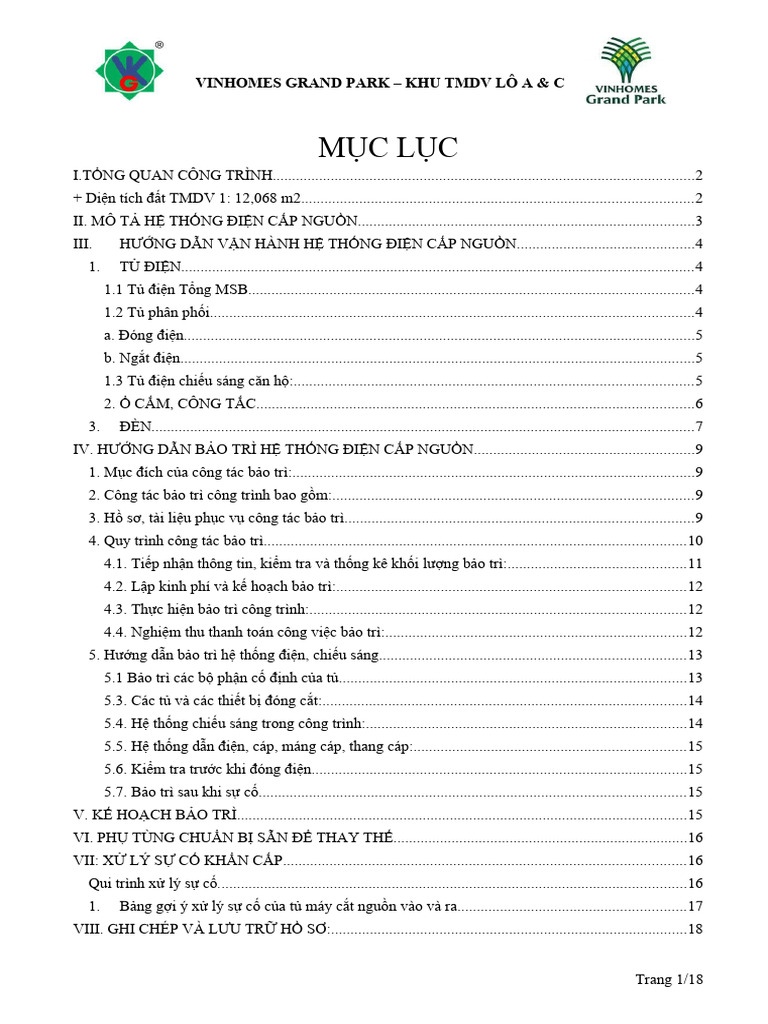 HDVH - ĐIỆN - ĐIỆN NHẸ - KHU TMDV A & C THÀNH | PDF