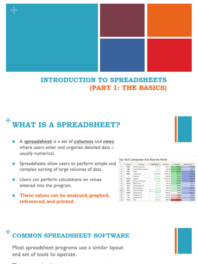 3.0 (PPT) Introduction To Spreadsheets | PDF | Spreadsheet | Microsoft ...