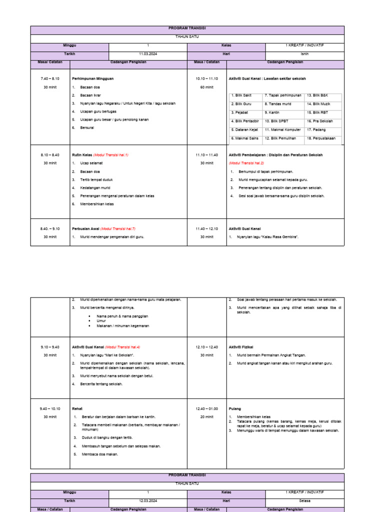 Jadual Transisi M1 2024 New | PDF