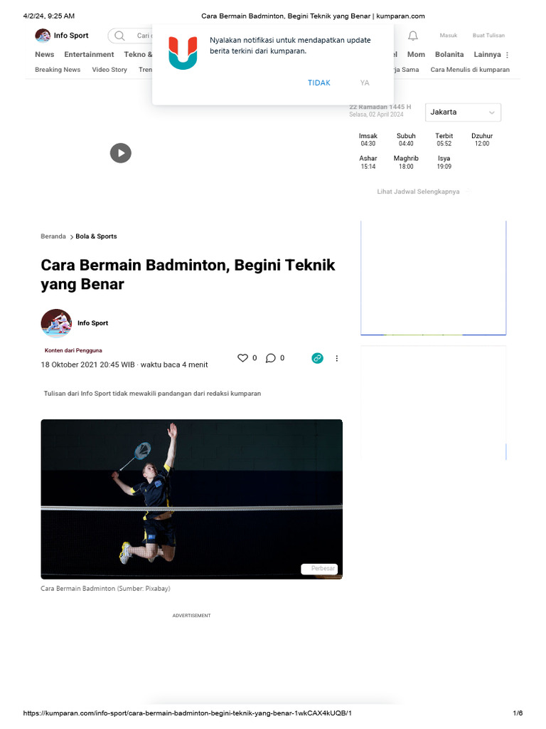 Cara Bermain Badminton, Begini Teknik Yang Benar | PDF