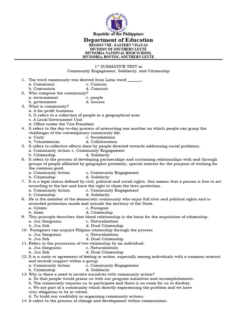 CSC-Long Quiz-Module 1 & 2 | PDF | Community | Citizenship