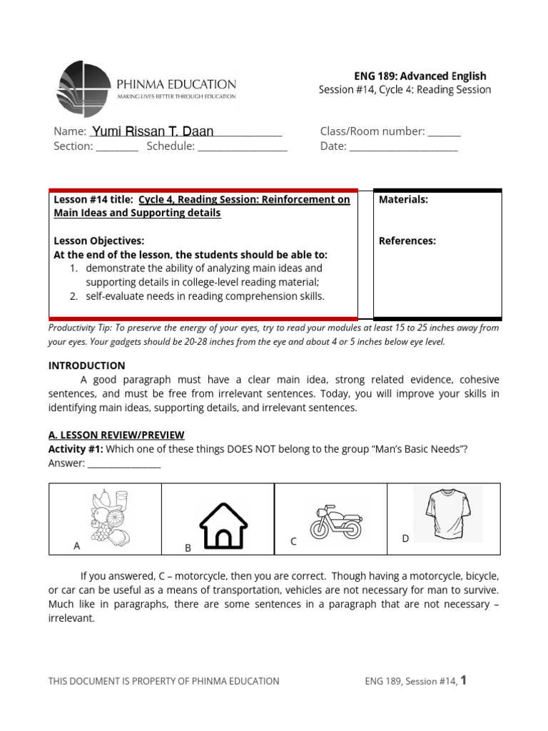 Main Ideas & Supporting Details Lesson | PDF | Reading Comprehension