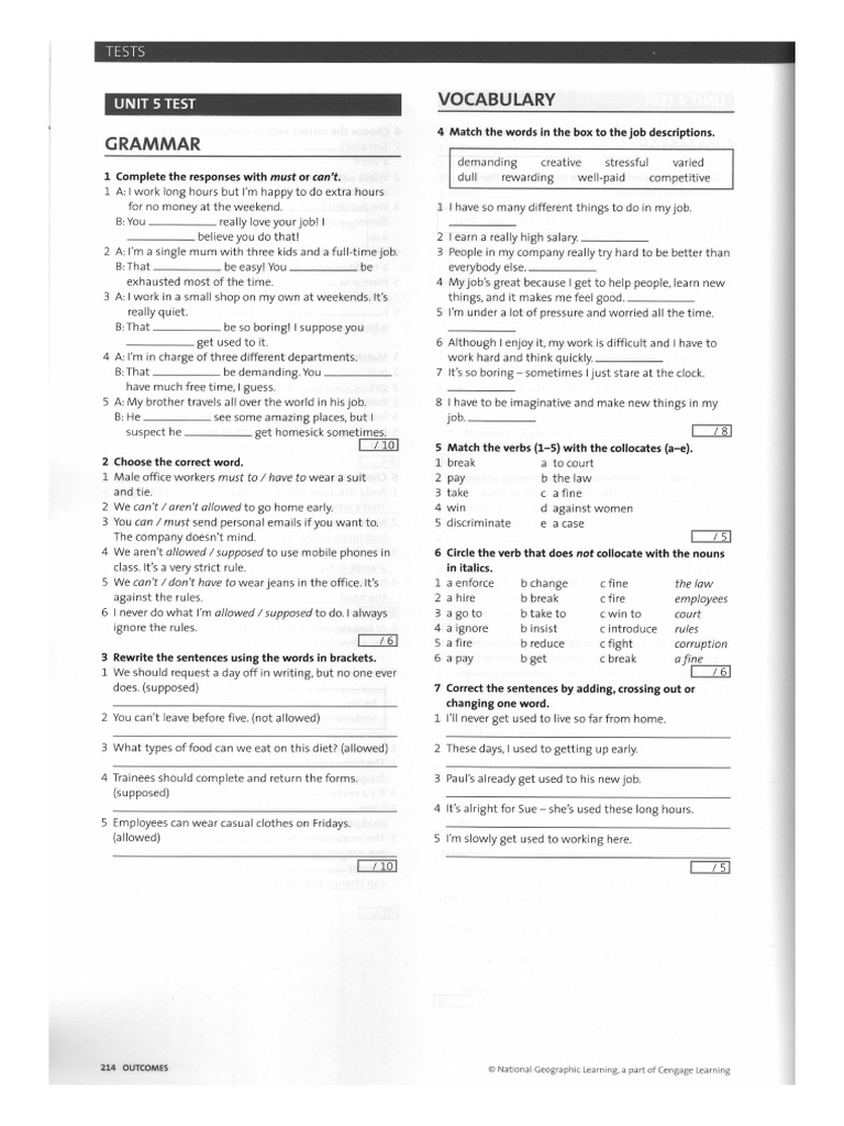 Test Unit 5 Outcomes 2nd Edition | PDF