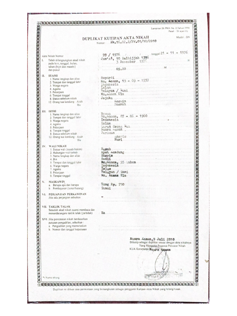 Duplikat Kutipan Akta Nikah | PDF