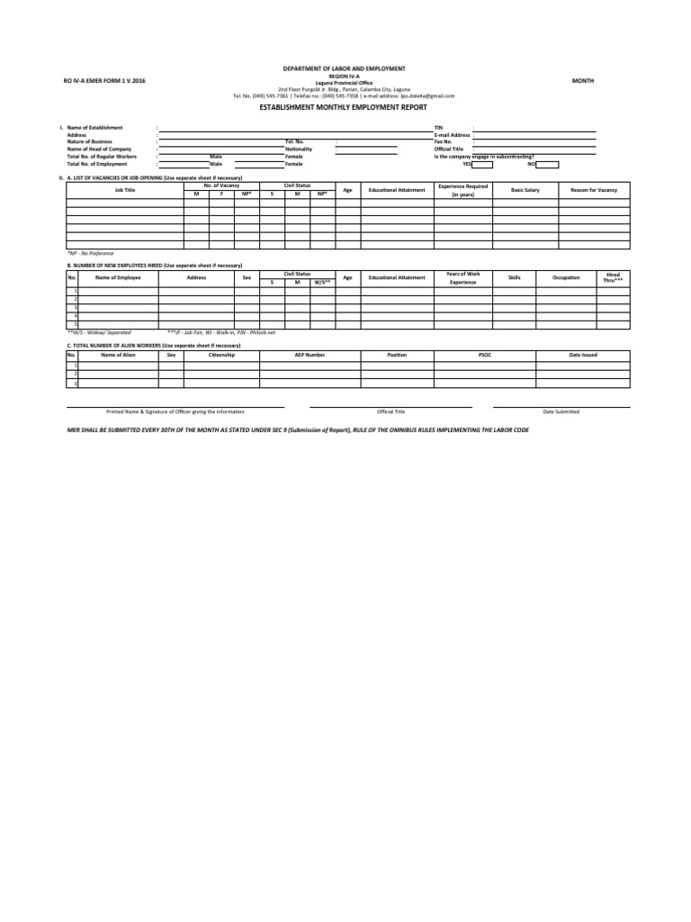 Ro Iv-A Emer Form 1 V.2016 | Download Free PDF | Employment | Labor
