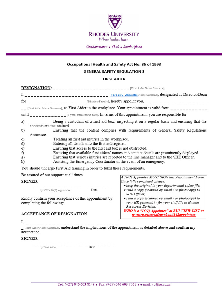 Appointment Form RU First Aider DD 2018-10-31 | PDF | First Aid ...