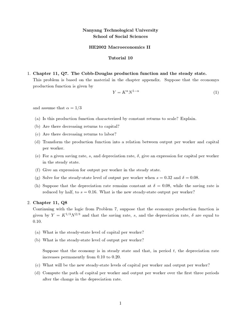 Tut 10 | PDF | Production Function | Steady State
