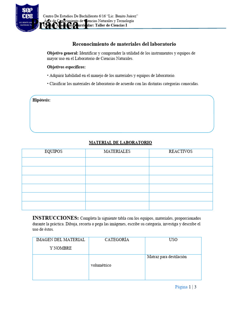 Práctica 1. Materiales y Reactivos | PDF | Laboratorios | Science