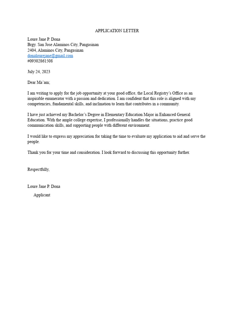 Application Letter | PDF
