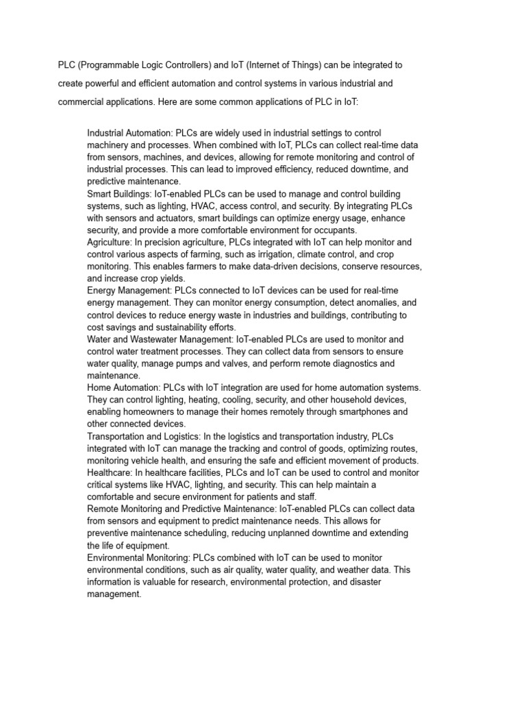 PLC (Programmable Logic Controllers) and IoT (Internet of Things) Can Be Integrated To Create ...