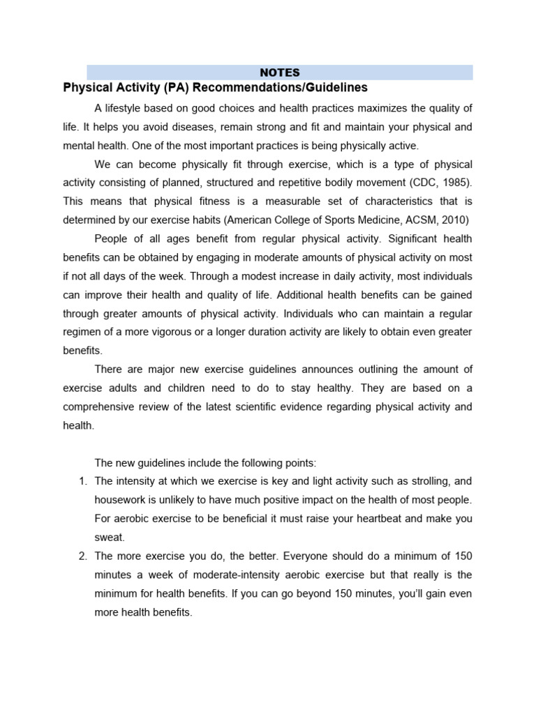 NOTES 1.1 P.E 1 | PDF | Physical Fitness | Physical Exercise