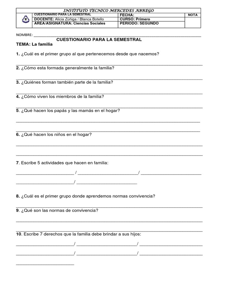 Cuestionario de Refuerzo Para La Semestral de Ciencias Sociales 2023 ...