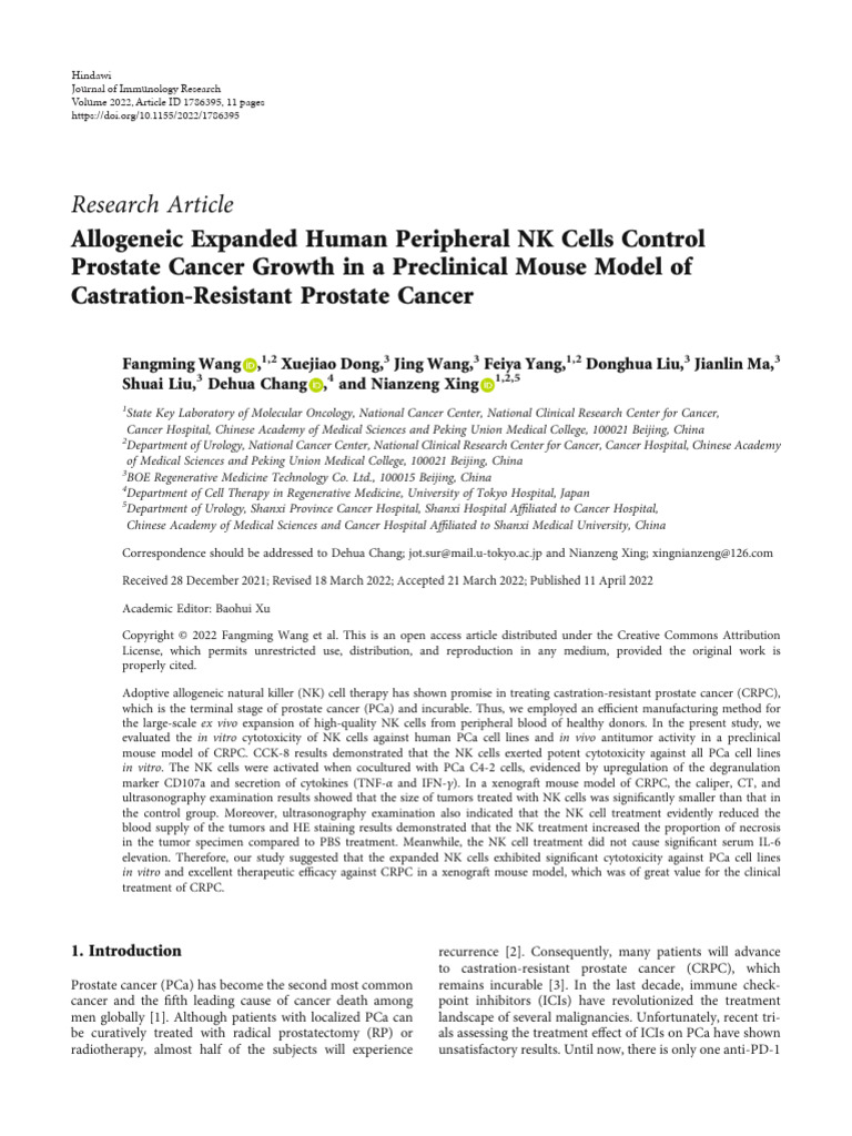 Allogeneic Expanded Human Peripheral NK Cells Control Prostate Cancer ...