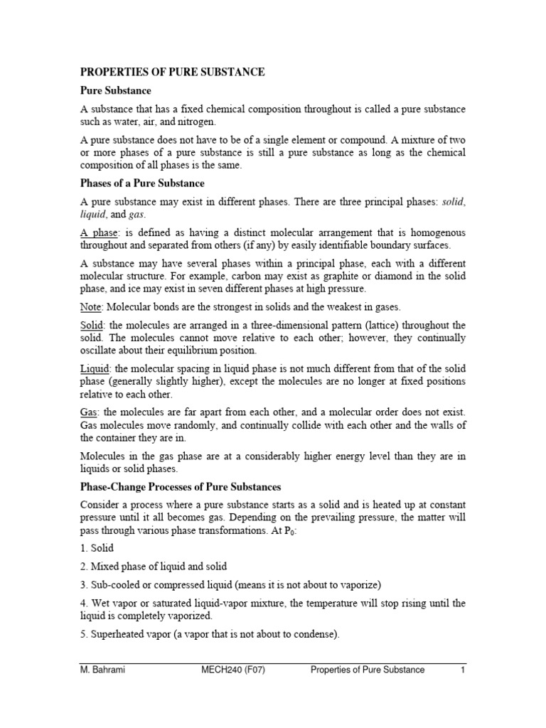 Phases and Properties of Pure Substances | PDF | Phase (Matter) | Molecules